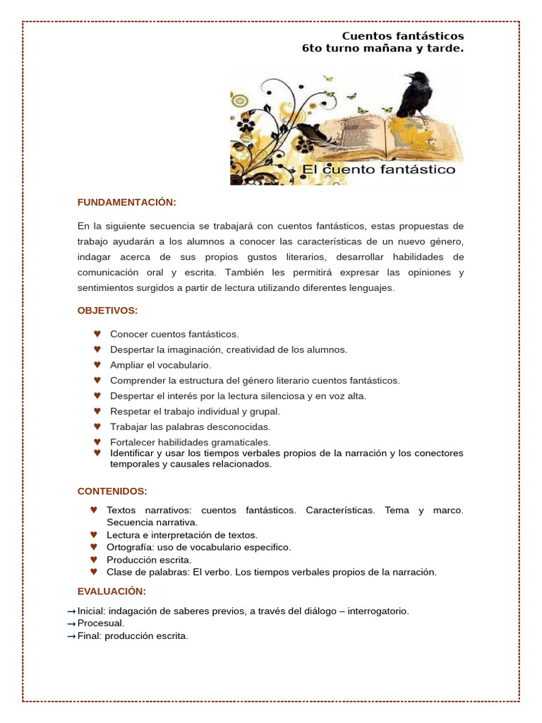 Hojas De Trabajo De Comprensión Lectora De Cuentos Fantásticos