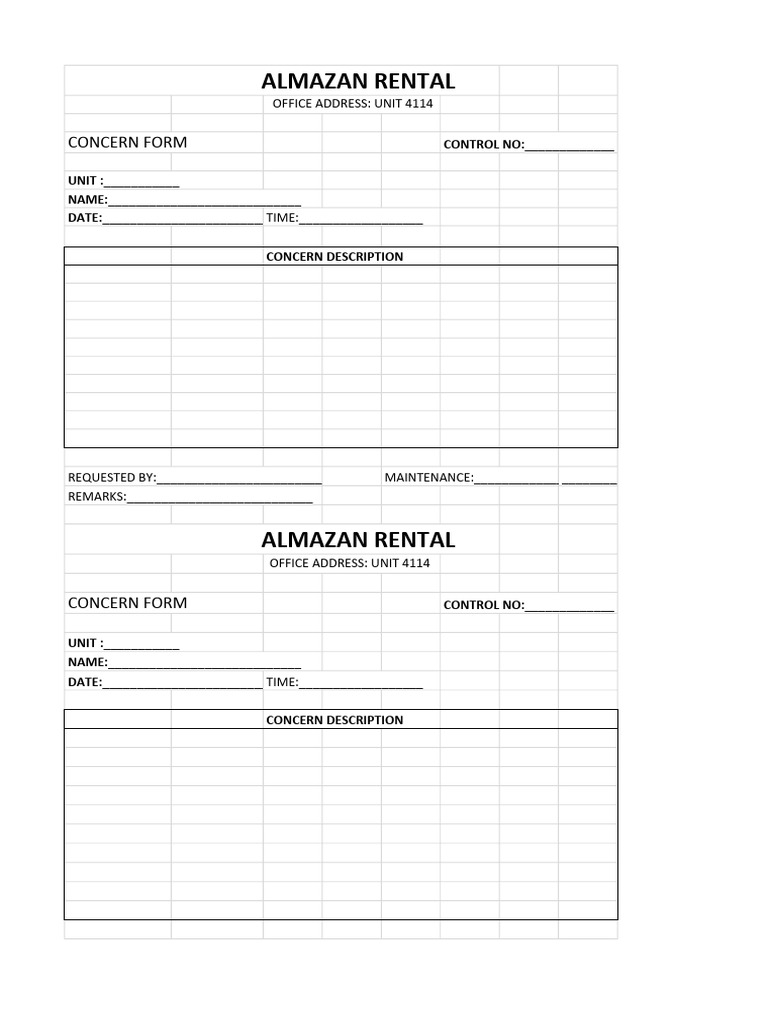 Almazan Rental Concern Form | PDF
