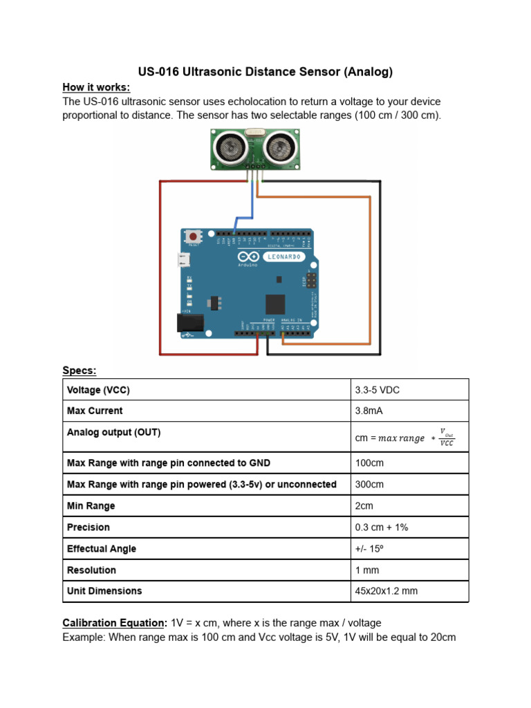 Ultrasonic Distance Sensor Analog | PDF