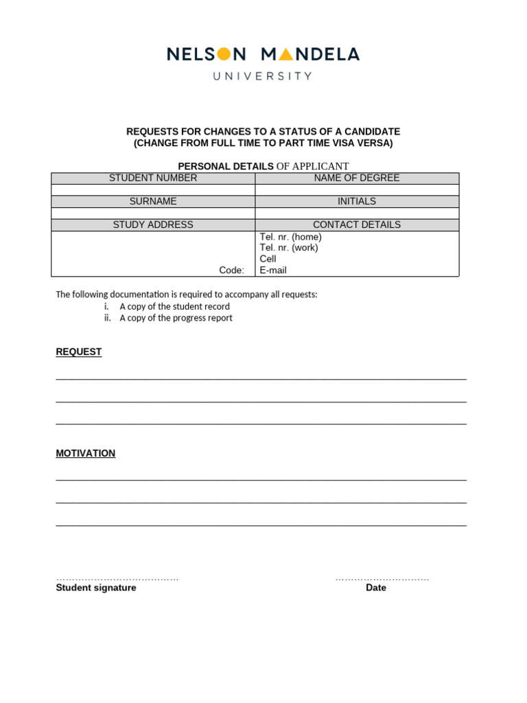 FPGSC Form Change From Full Time To Part Time | PDF