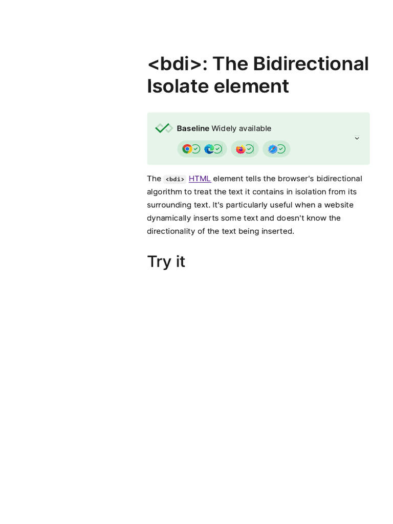 _bdi__ The Bidirectional Isolate element - HTML_ HyperText Markup Language _ MDN | PDF | Html | Text