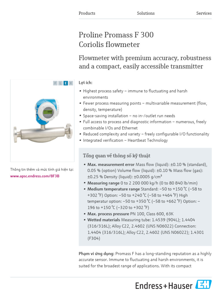 Endress-Hauser Proline Promass F 300 8F3B VI | PDF | Density | Flow Measurement