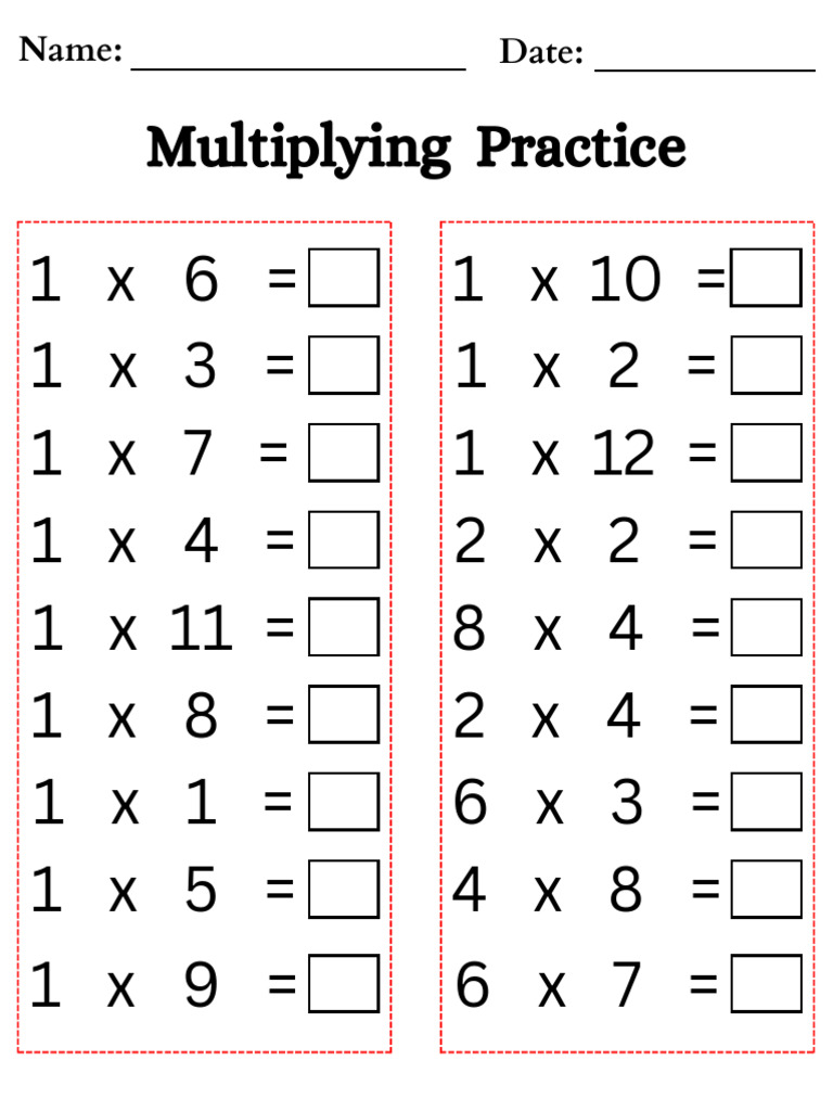 Multiplication Practice Worksheets | PDF