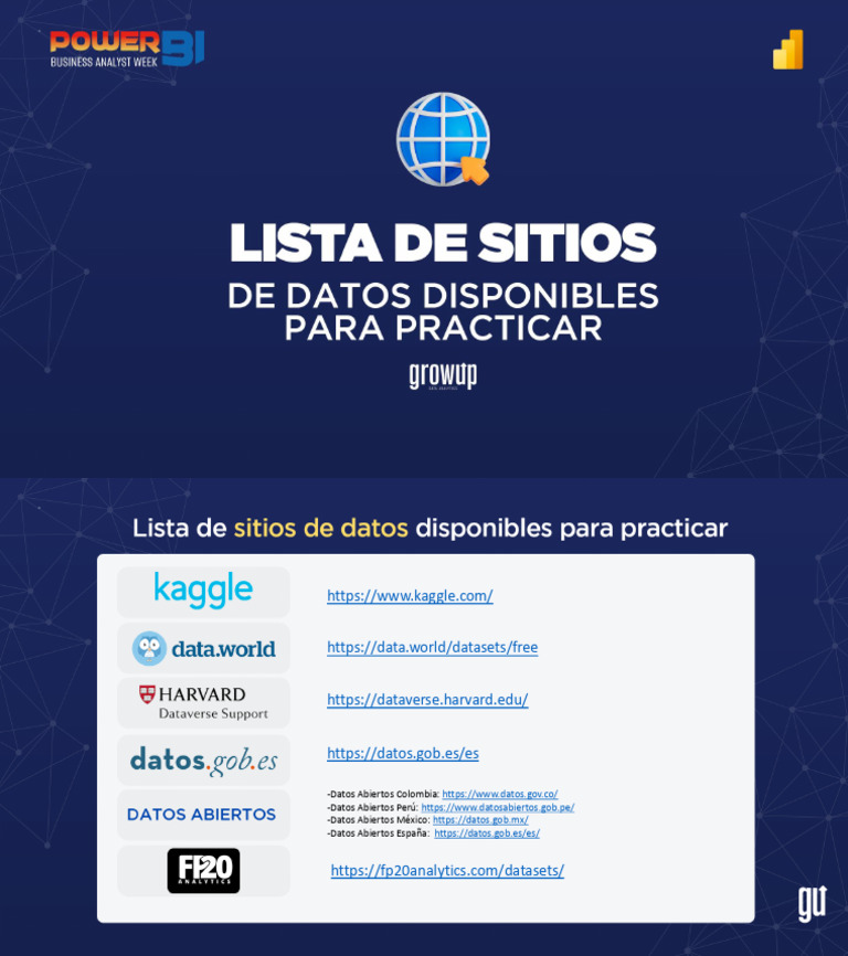 Sitios para Obtener Datos para Practicar Power BI | PDF