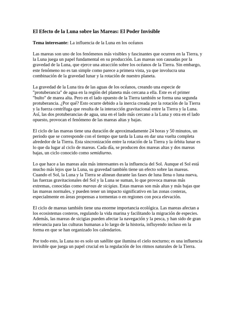 El Efecto de La Luna Sobre Las Mareas | PDF | Marea | Luna