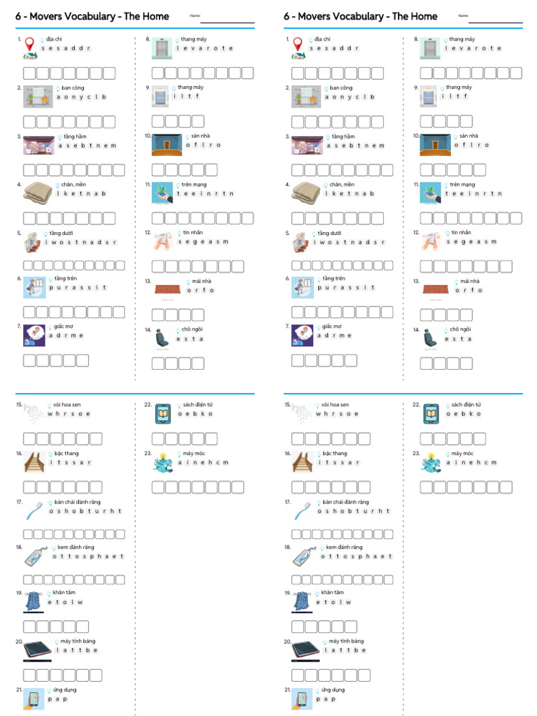 6 Movers Vocabulary The Home Anagram | PDF