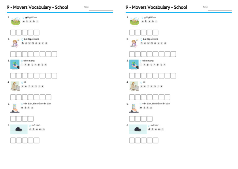 9 Movers Vocabulary School Anagram | PDF