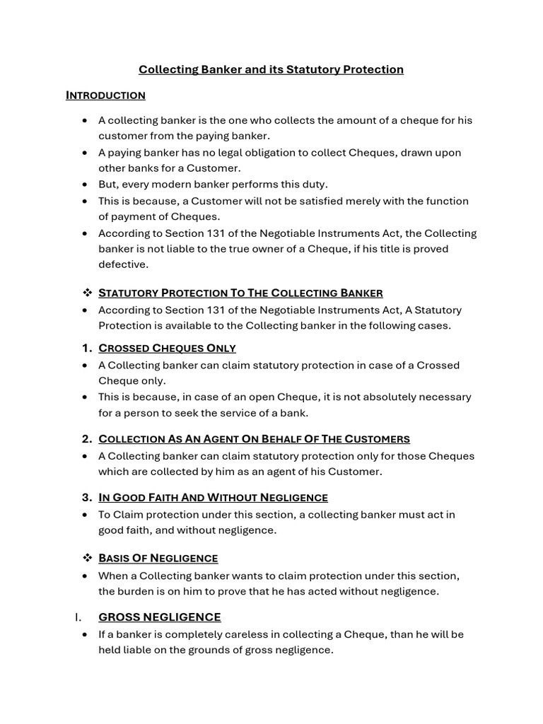 Collecting Banker and Its Statutory Protection | PDF | Cheque | Banks