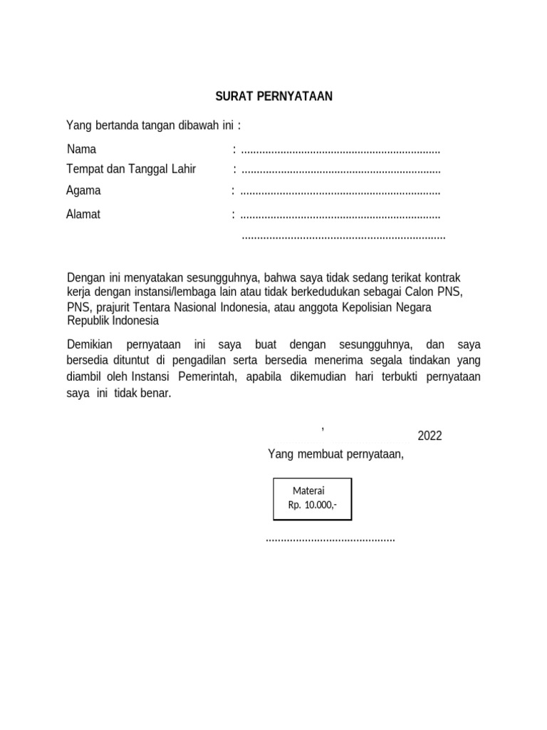 Lampiran K Surat Pernyataan | PDF
