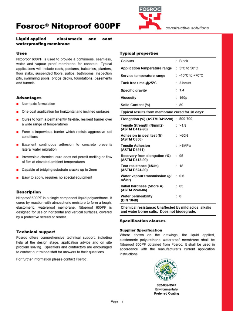 TDS Nitoproof-600PF ASIA - v1 | PDF | Concrete | Water