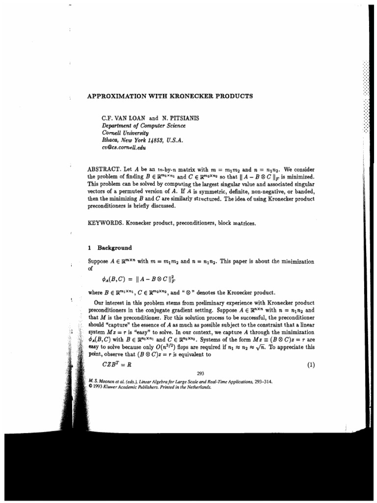 Approximation With Kronecker Products From Linear Algebra For Large Scale And Real Time