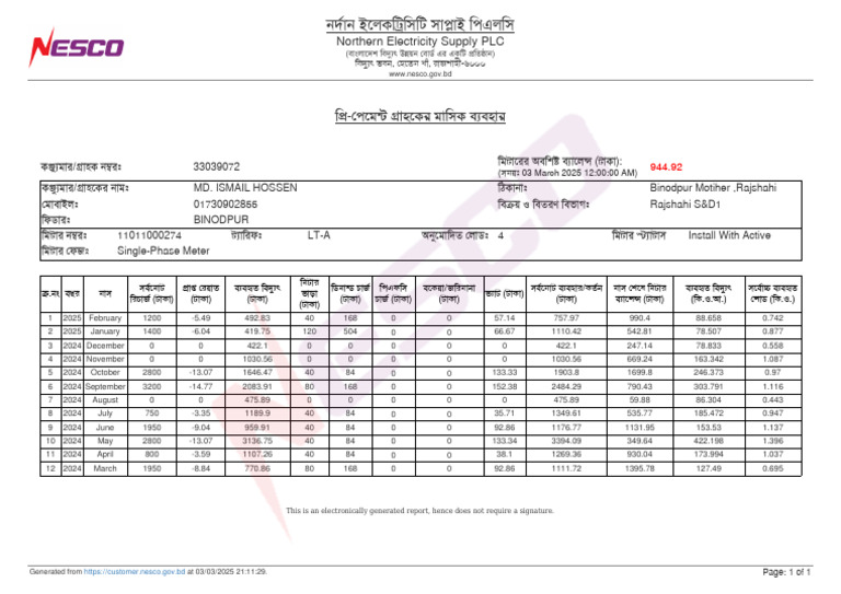 Consumption History 33039072 | PDF