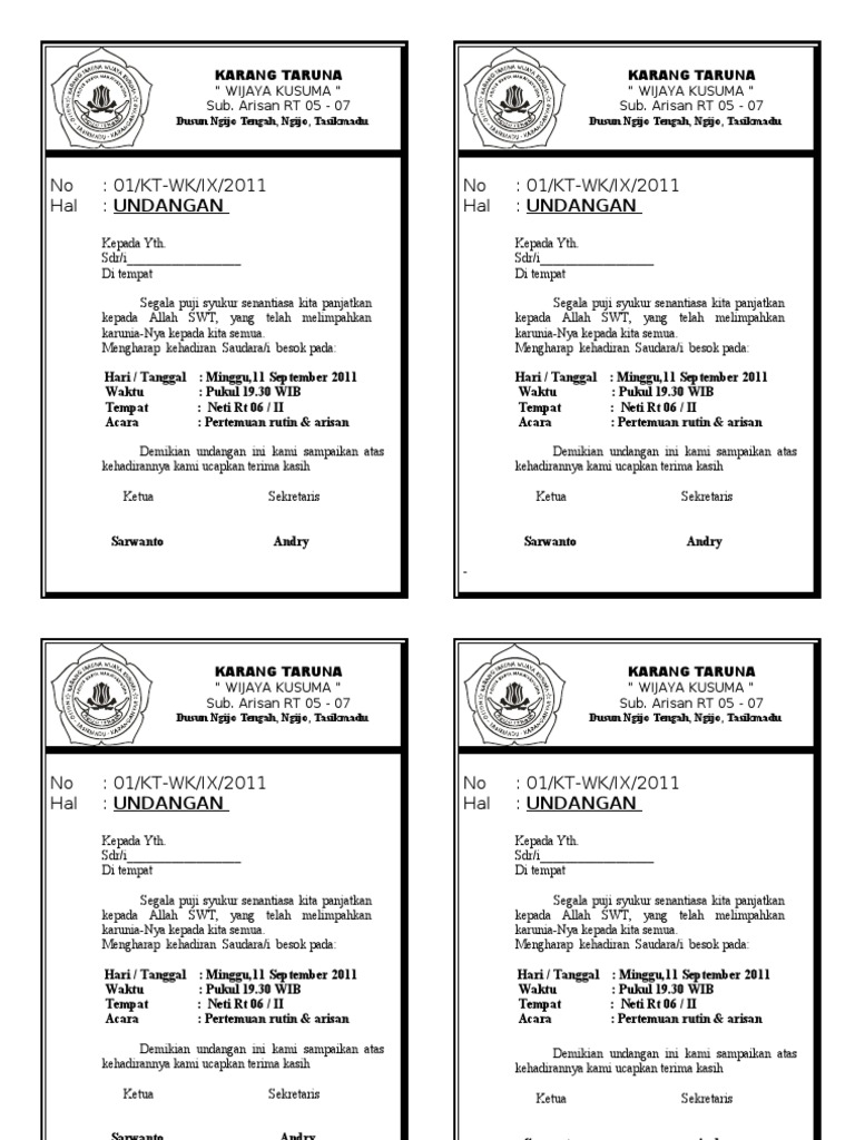 Undg. Arisan RT 05-072 | PDF | Griya & Taman