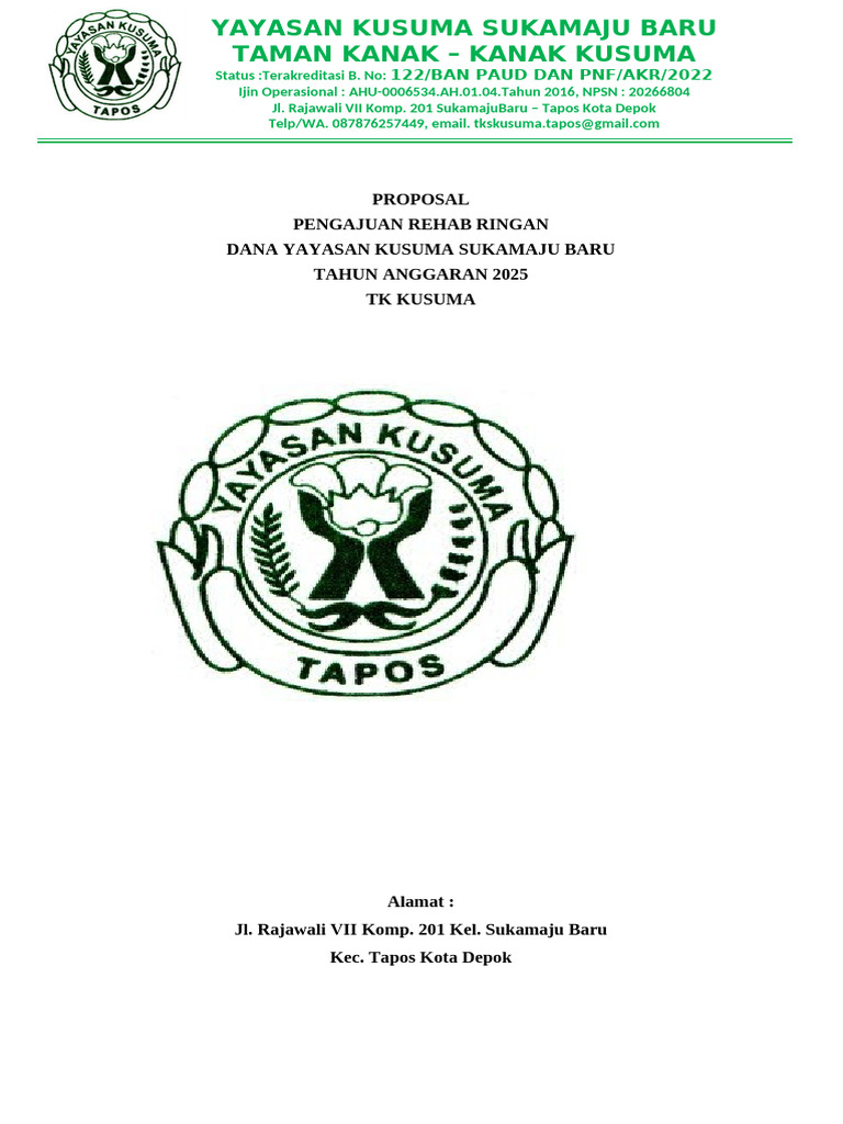 Rab Rehab Ringan Lisbang TK Kusuma 2025 | PDF