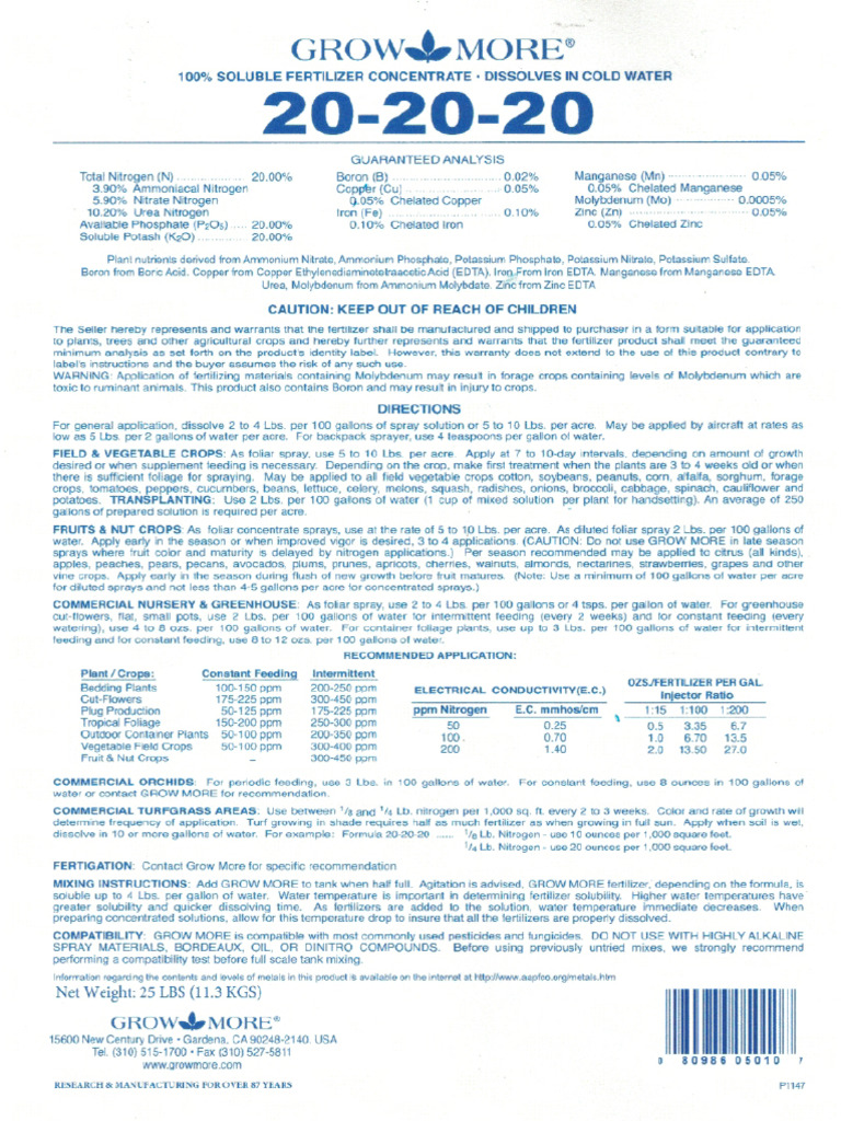 20-20-20 Soluble Concentrate Label | PDF