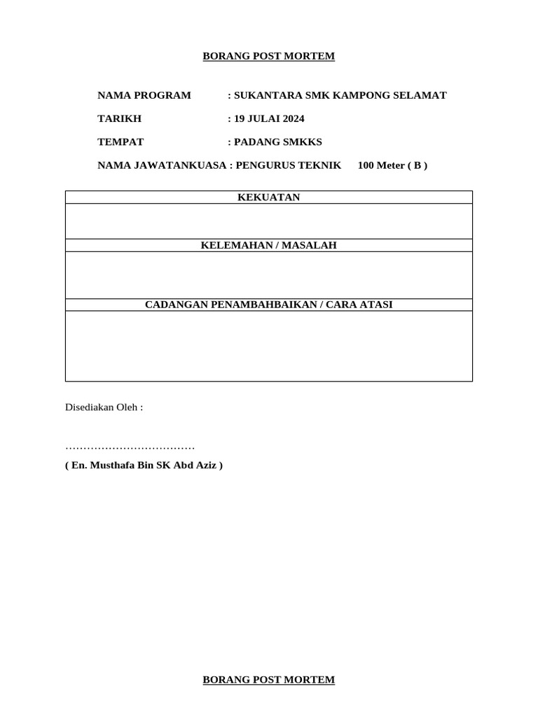 Borang Post Mortem | PDF