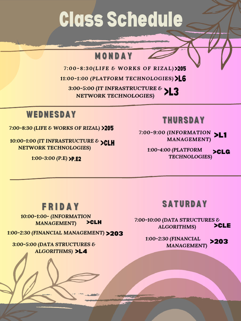 Weekly Class Schedule Overview | PDF