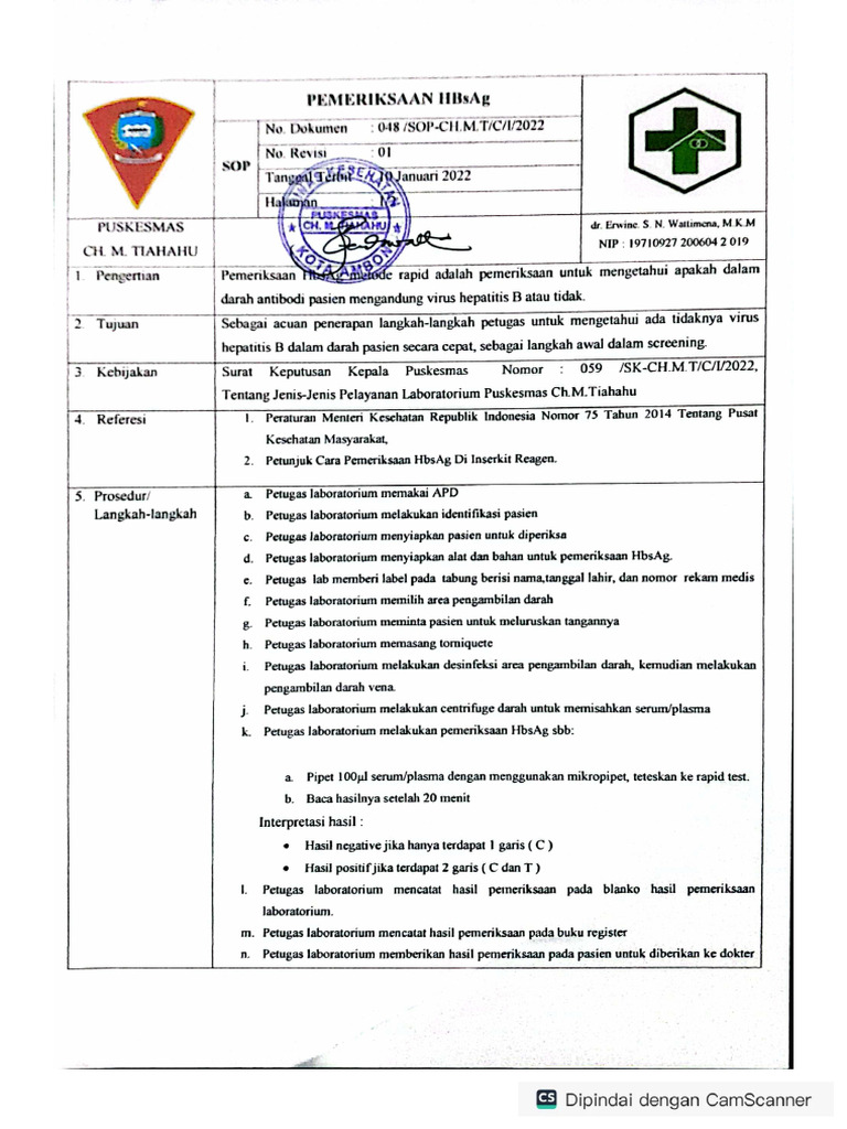 Sop Pemeriksaan Hbsag | PDF