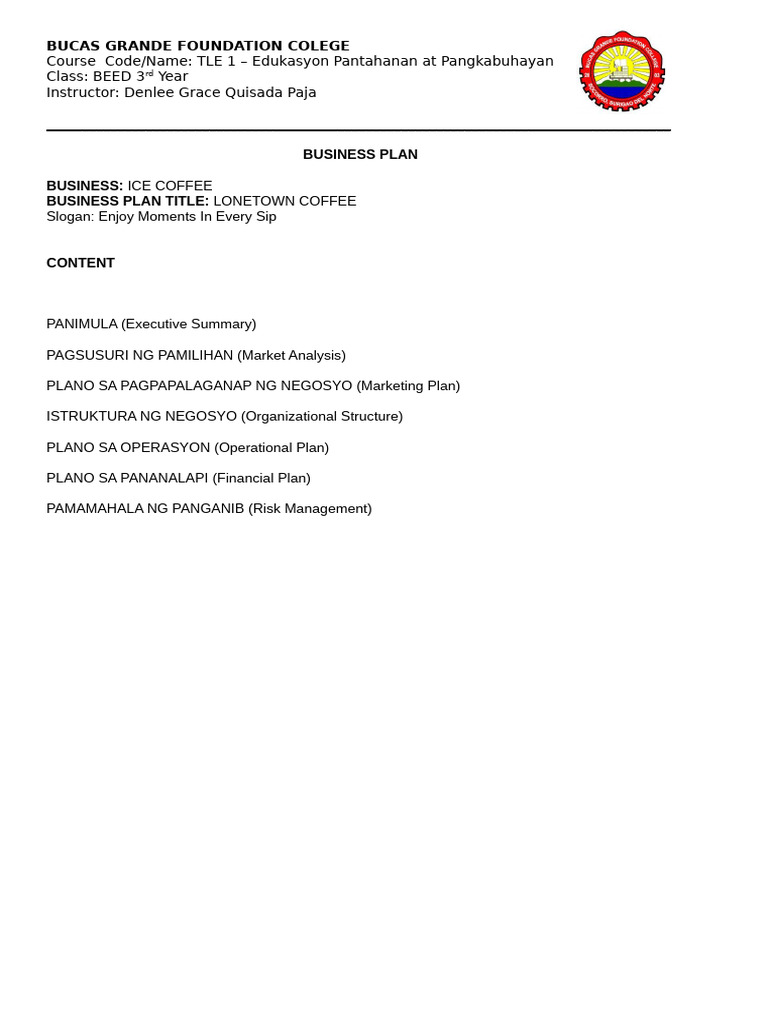 Tle Business Plan | PDF