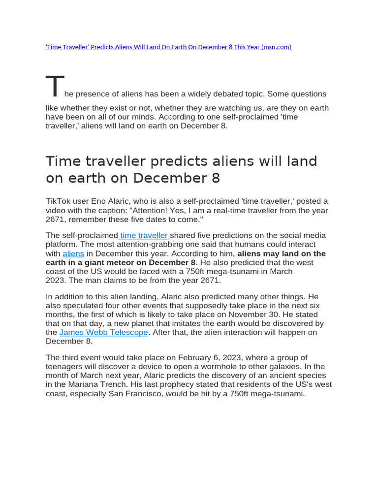 Time Traveller: Aliens Land December 8 | PDF