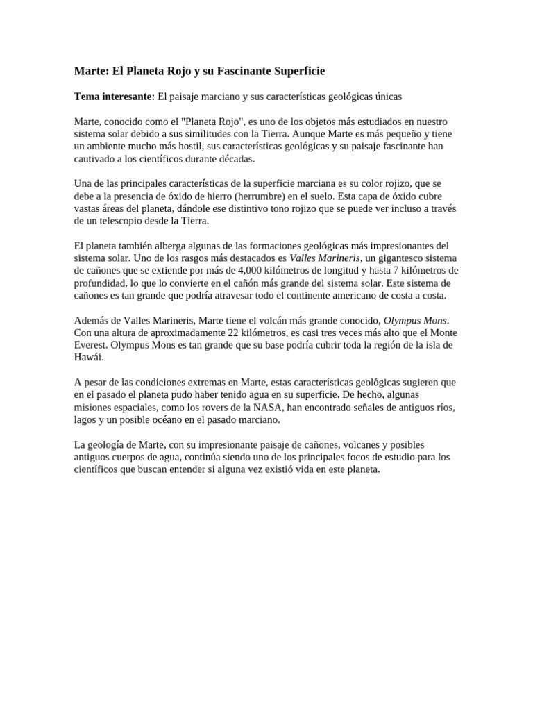 El Planeta Rojo y Su Superficie | PDF