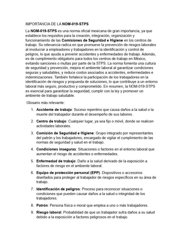IMPORTANCIA DE LA NOM-019-STPS | PDF