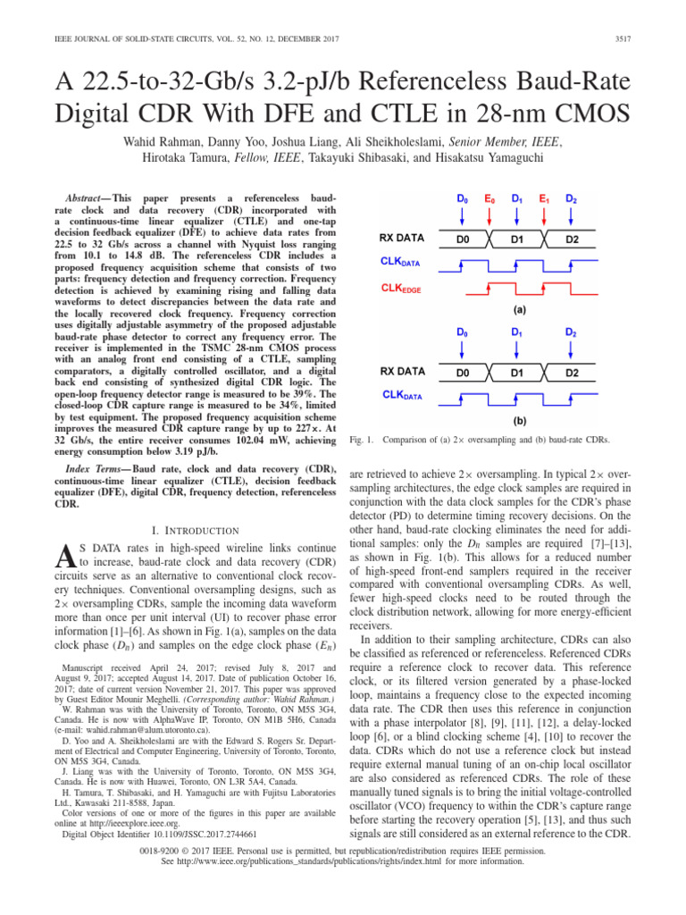 2017-JSSC-A 22.5-To-32-Gbps 3.2-pJb Referenceless Baud-Rate Digital CDR With DFE and CTLE in 28 ...