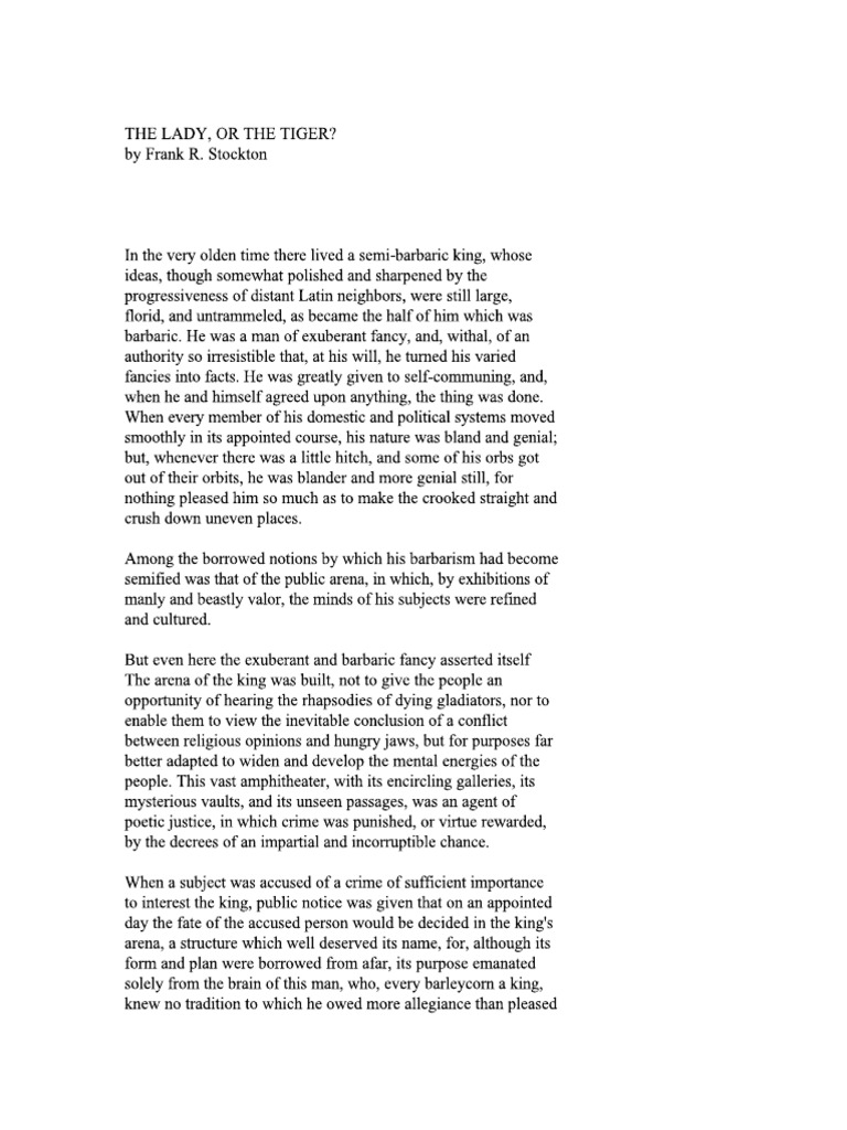 The Lady or The Tiger (Part 1) | PDF