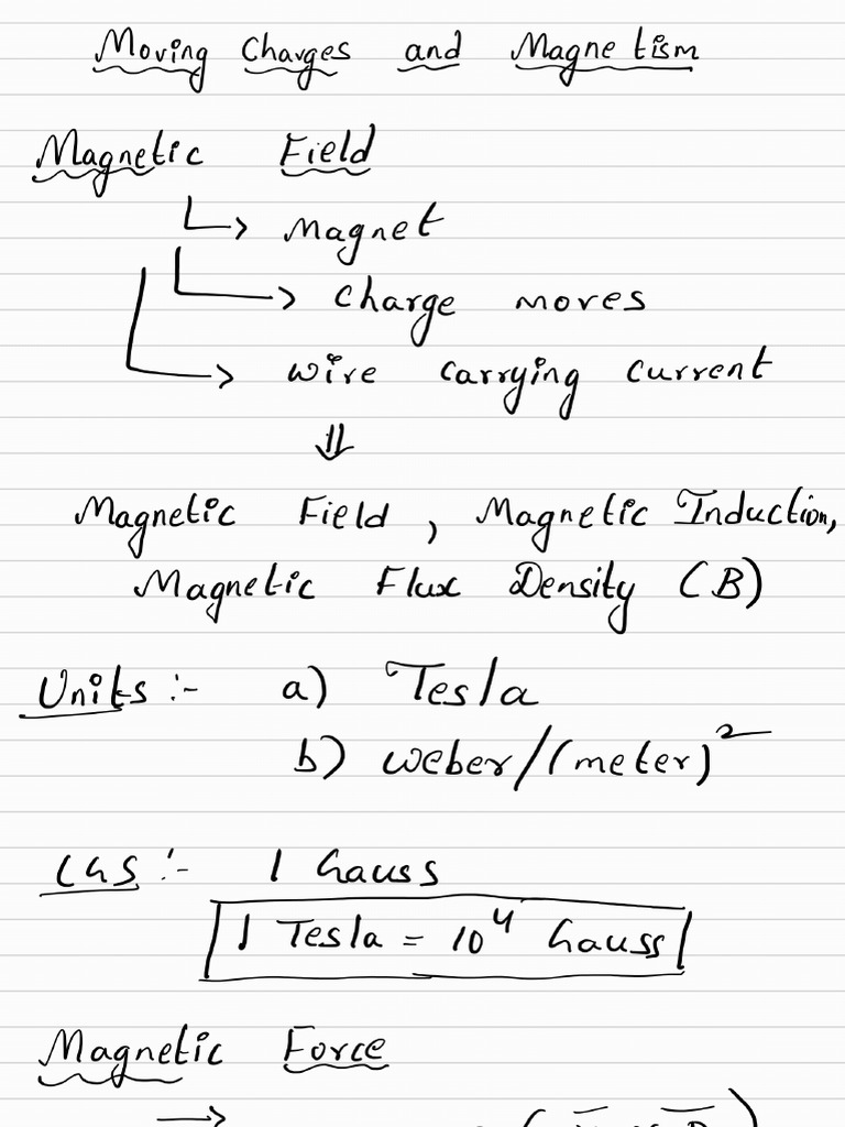 MOVING CHARGES AND MAGNETISM CLASS 12 FORMULA | PDF