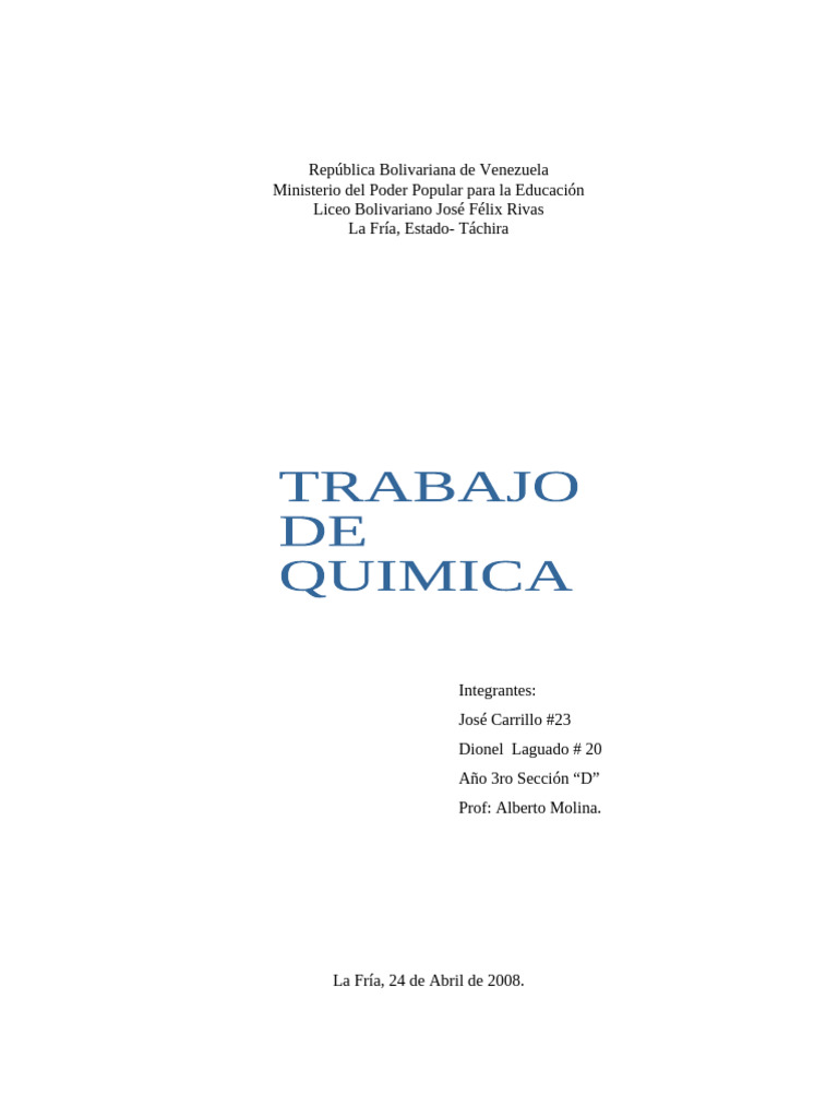 Trab. de Quimica. | PDF | Cemento | Ingeniería de Edificación
