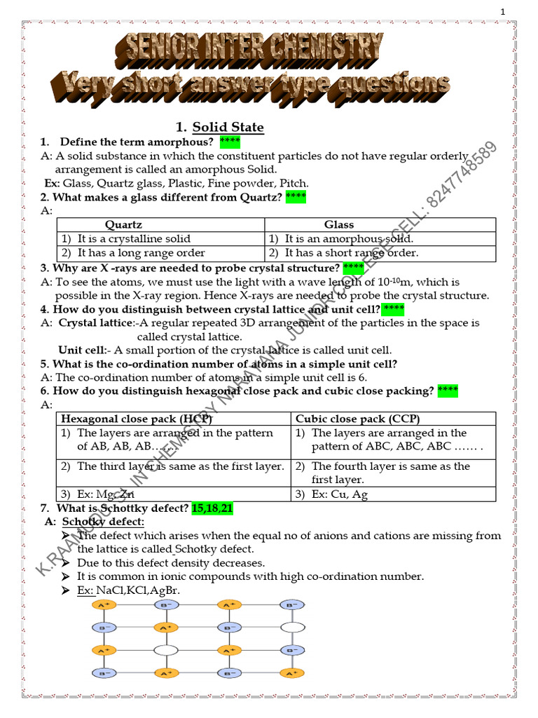 Top 50 Vsaq Sr Chemistry | PDF | Crystal Structure | Polymers
