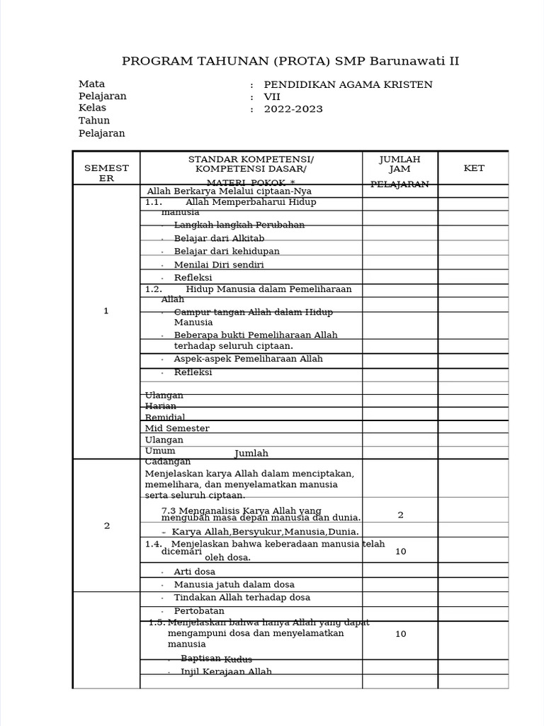 PDF Program Tahunan Pendidikan Agama Kristen SMP - Compress | PDF