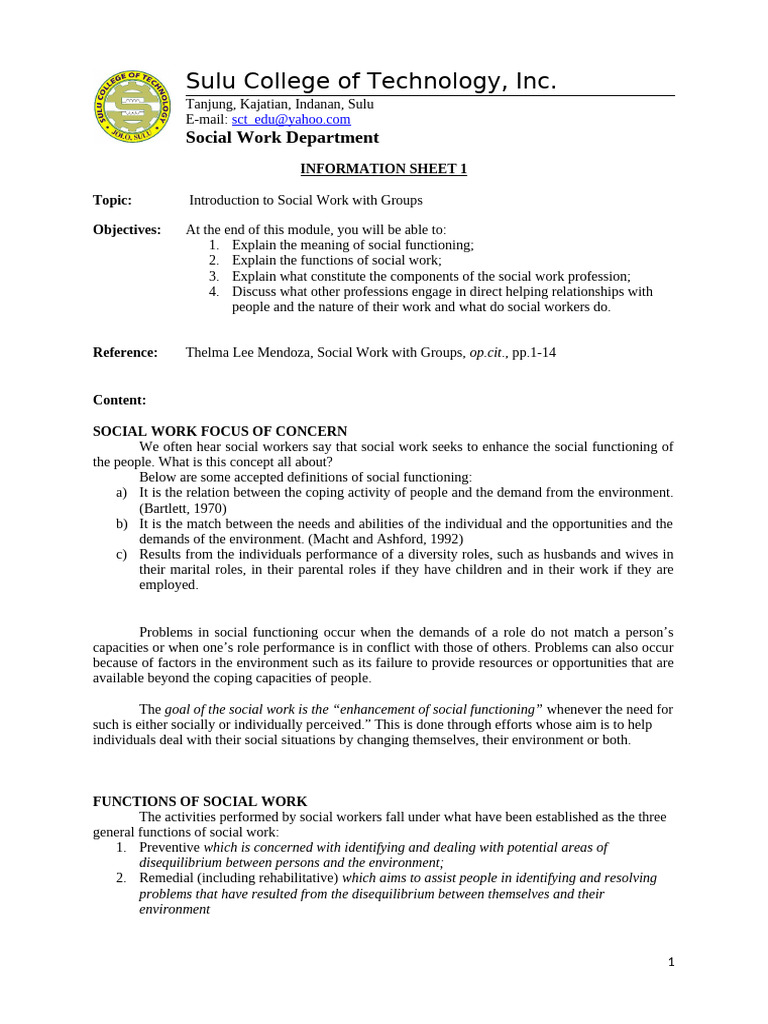 Social Work with Group Handouts | PDF | Social Work | Attitude (Psychology)