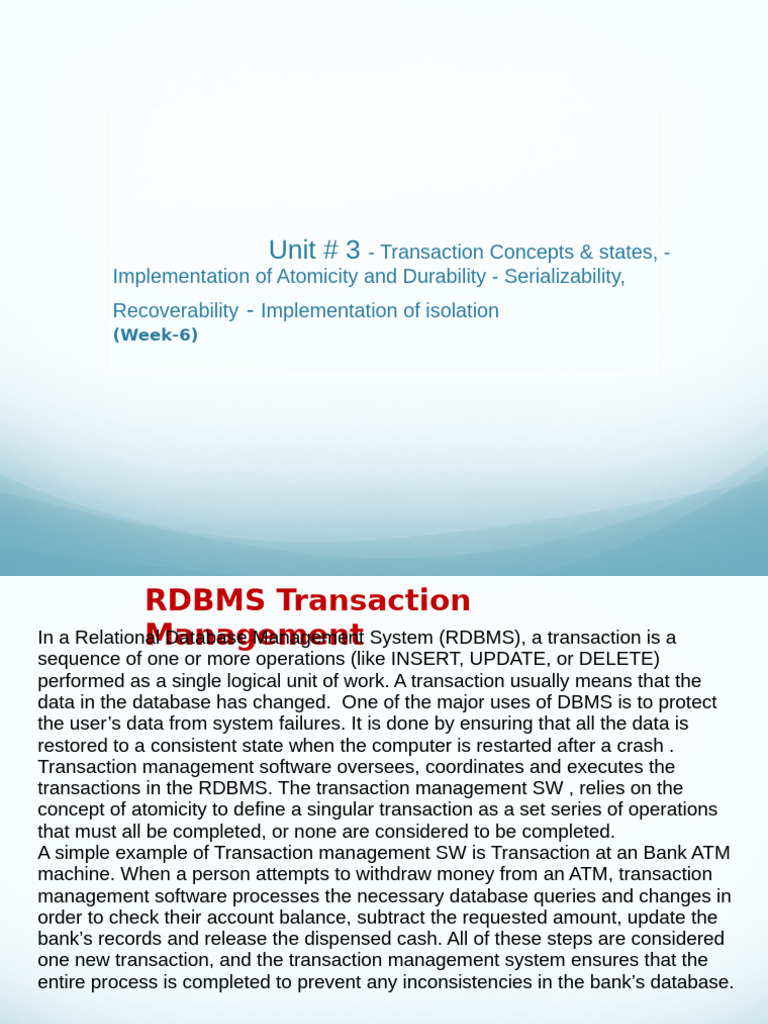 06 - Transaction MGMT - Week 06 2 | PDF | Database Transaction | Acid