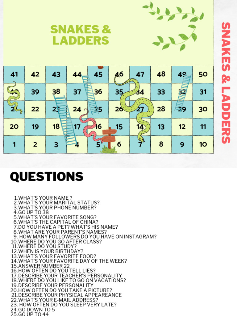 Snakes and Ladders Board Game A4 | PDF