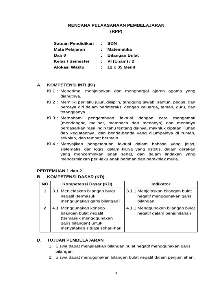 Rpp Mtk Kelas 6 Smtr 2 | PDF