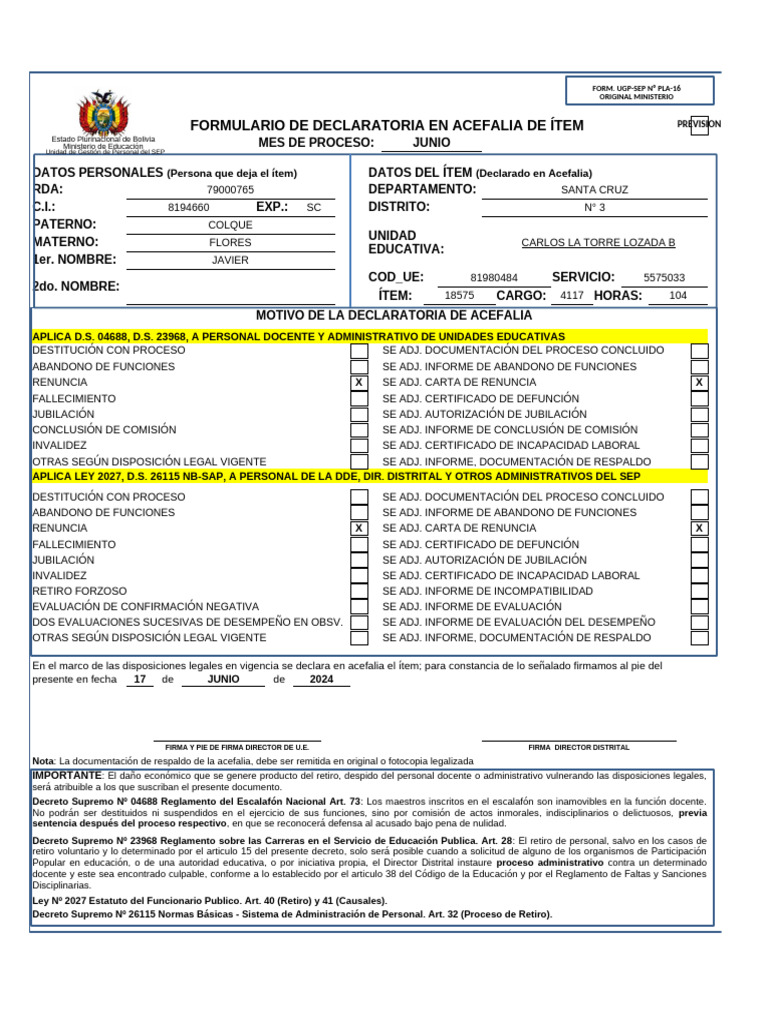 Formulario Acefalia 20245 Modelo | PDF | Justicia | Crimen y violencia