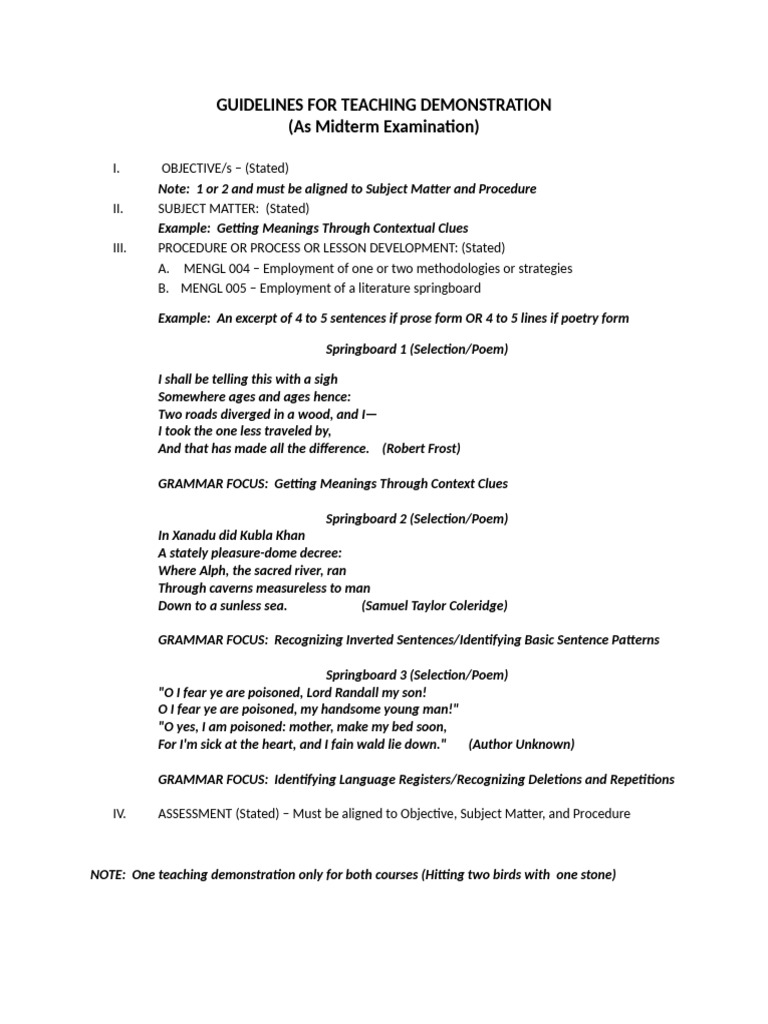 Guidelines for Teaching Demonstration (1) | PDF
