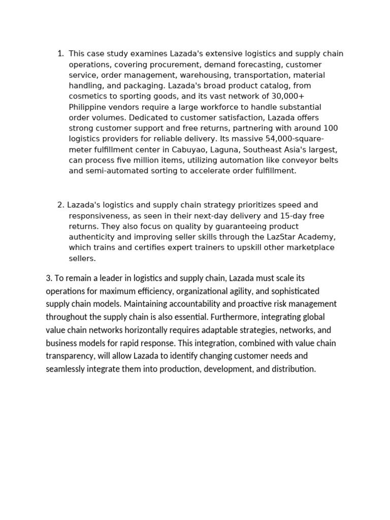 Lazada's Logistics and Supply Chain Strategy | PDF