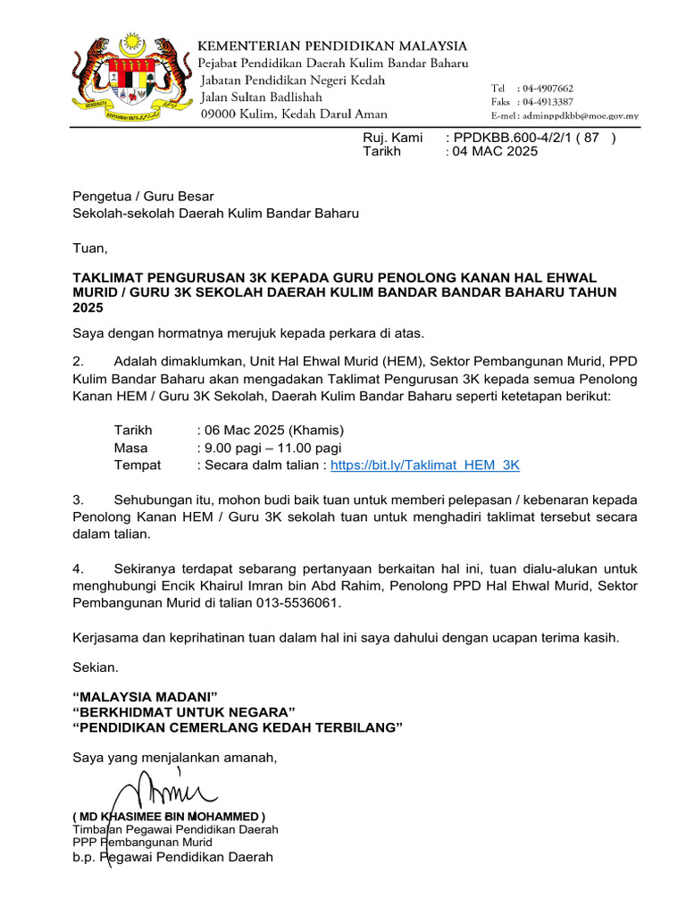 (2025) Surat Taklimat 3K 2025 | PDF