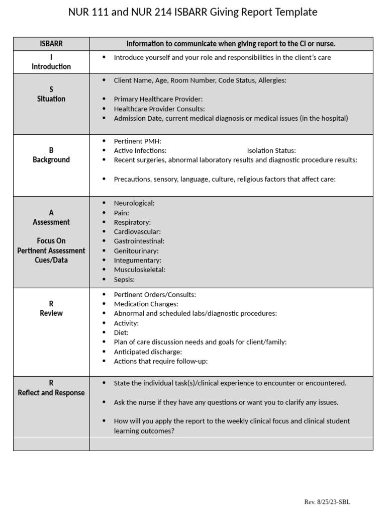 ISBARR Giving Reporting Blank Template (Word Document) | PDF