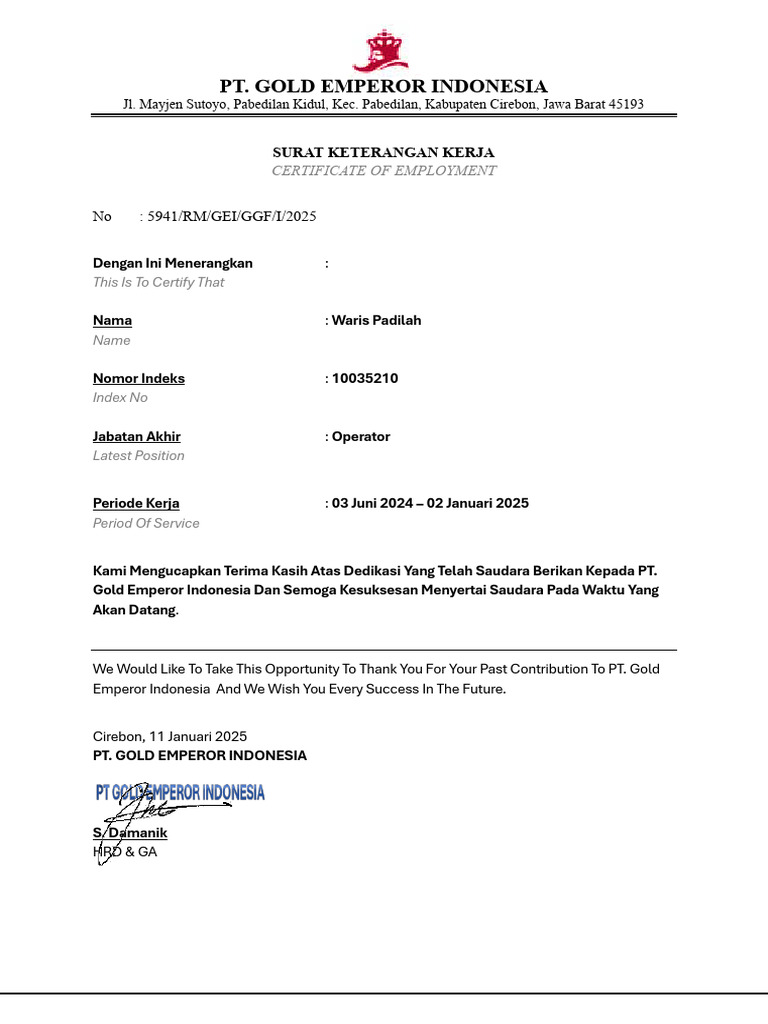 PT Gold Emperor Indonesia | PDF