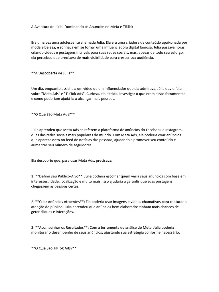 A Aventura de Júlia, Dominando Os Anúncios No Meta e TikTok | PDF ...