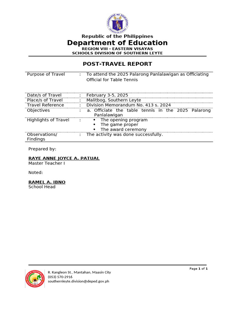 POST-TRAVEL-REPORT-DSTMF-RAYE | PDF