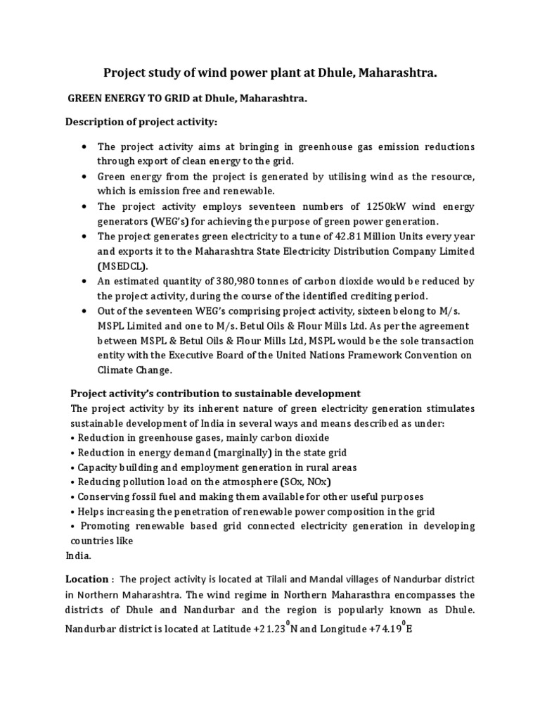 Detailed Report On Dhule Wind Power Plant | PDF | Sustainable Energy ...