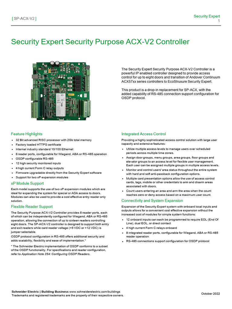 SP-ACX-V2 Security Expert - SP-ACX-V2 Controller - Specification Sheet | PDF | Computer Security ...