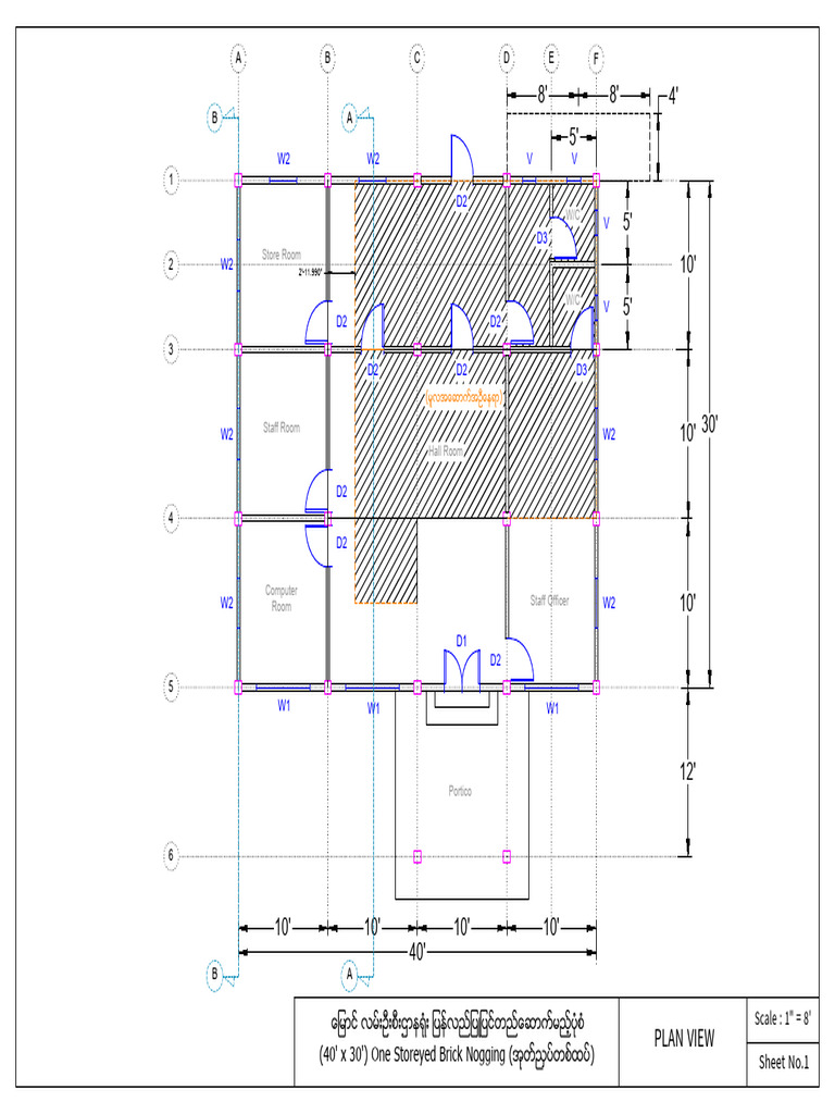 40' X 30' Road Department Myaung (ACAD2010) | PDF | Building Engineering | Structural Engineering