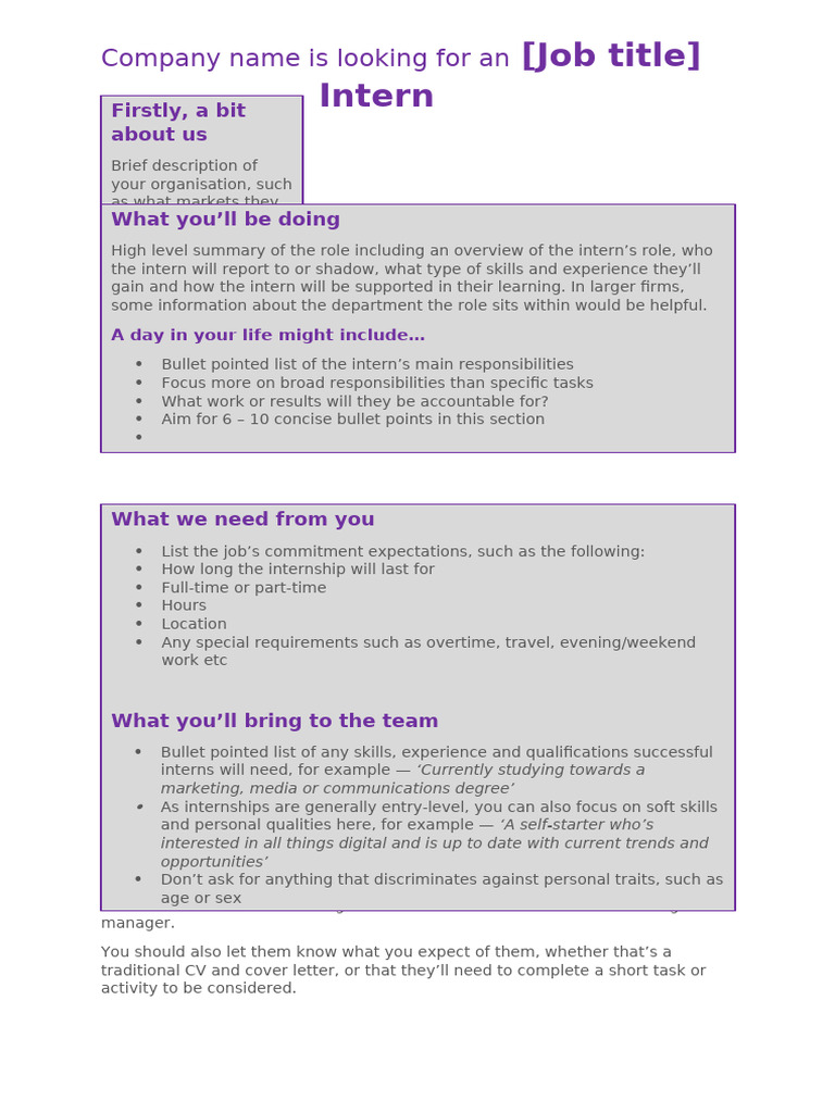 Intern Job Description Template | PDF | Internship | Job Hunting