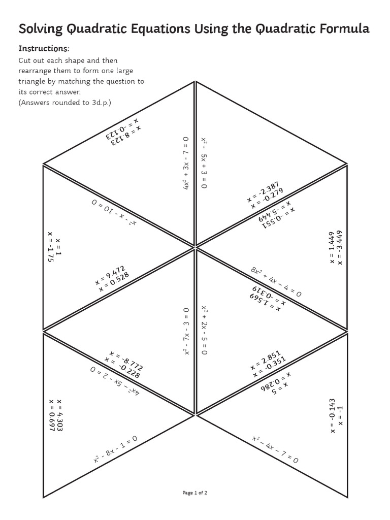 Solving Quadratic Equations Using The Quadratic Formula Dominoes | PDF ...