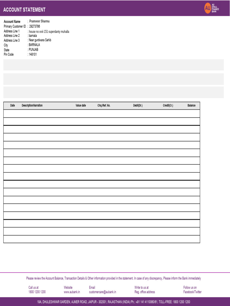 Au Bank Statement | PDF | Personal Finance | Financial Services